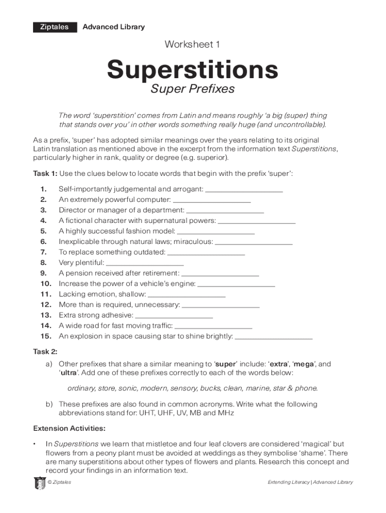 Fillable Online Prefix Super Worksheet - Fill Online, Printable ...