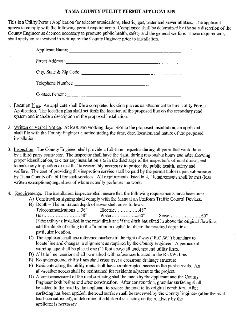 Fillable Online APPLICATION FOR UTILITY PERMIT ON COUNTY HIGHWAY ...