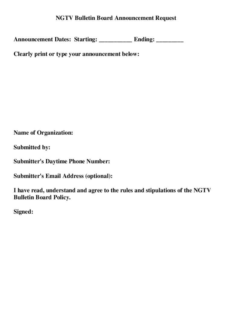 Fillable Online Community Bulletin Board Announcement Request Form Fax ...
