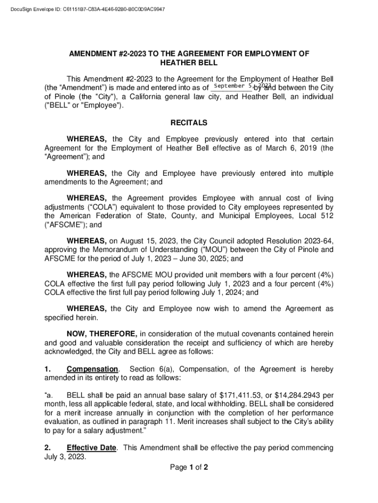 Fillable Online ADDENDUM TO THE AGREEMENT FOR EMPLOYMENT OF Fax Email ...