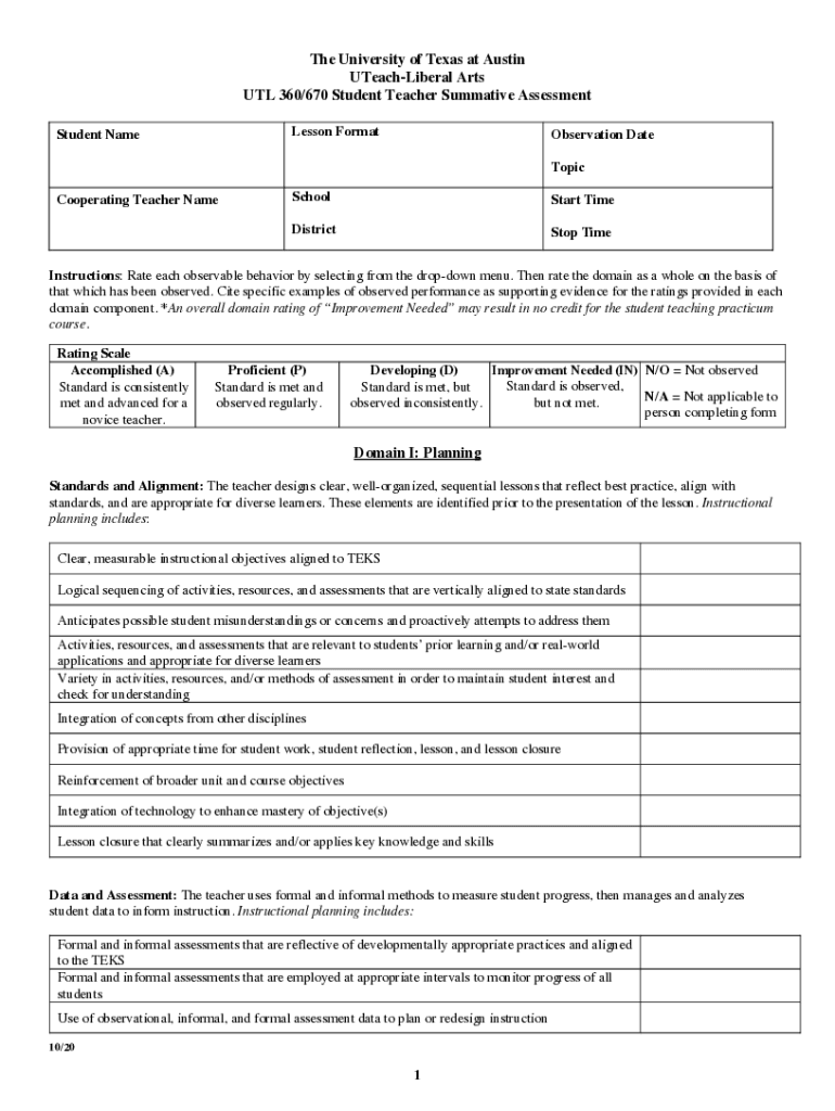 Fillable Online Observation & Evaluation FormsUTeach-Liberal Arts Fax ...