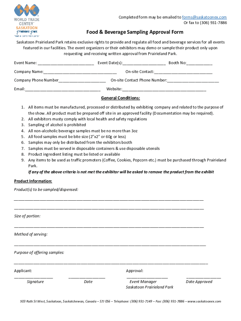 Fillable Online Food & Beverage Sampling Approval Form - HomeStyles ...
