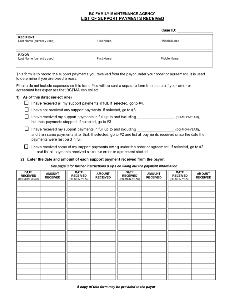 Fillable Online BCFMA Recipient Enrolment List of Payments Received Form Fax Email Print - pdfFiller