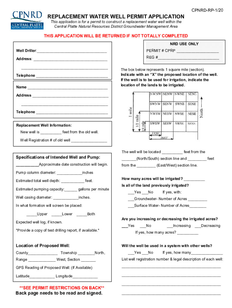 Fillable Online Application & Permit to Construct a Water Well in the ...
