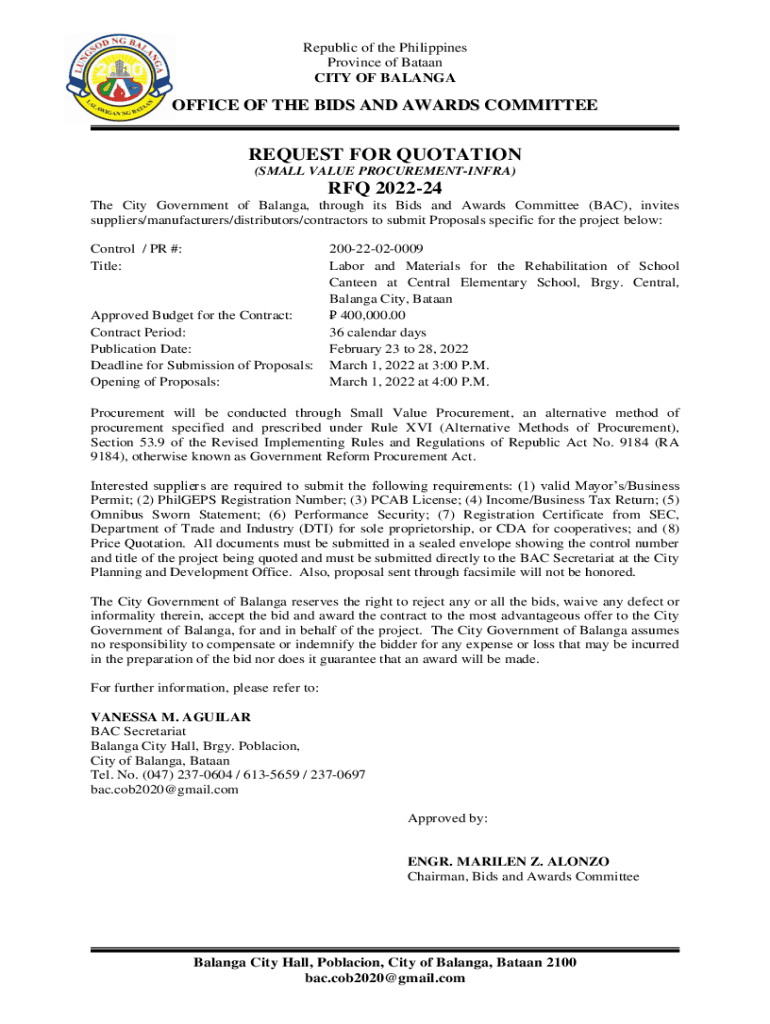 Fillable Online REQUEST FOR QUOTATION RFQ 2022-24 Fax Email Print - pdfFiller