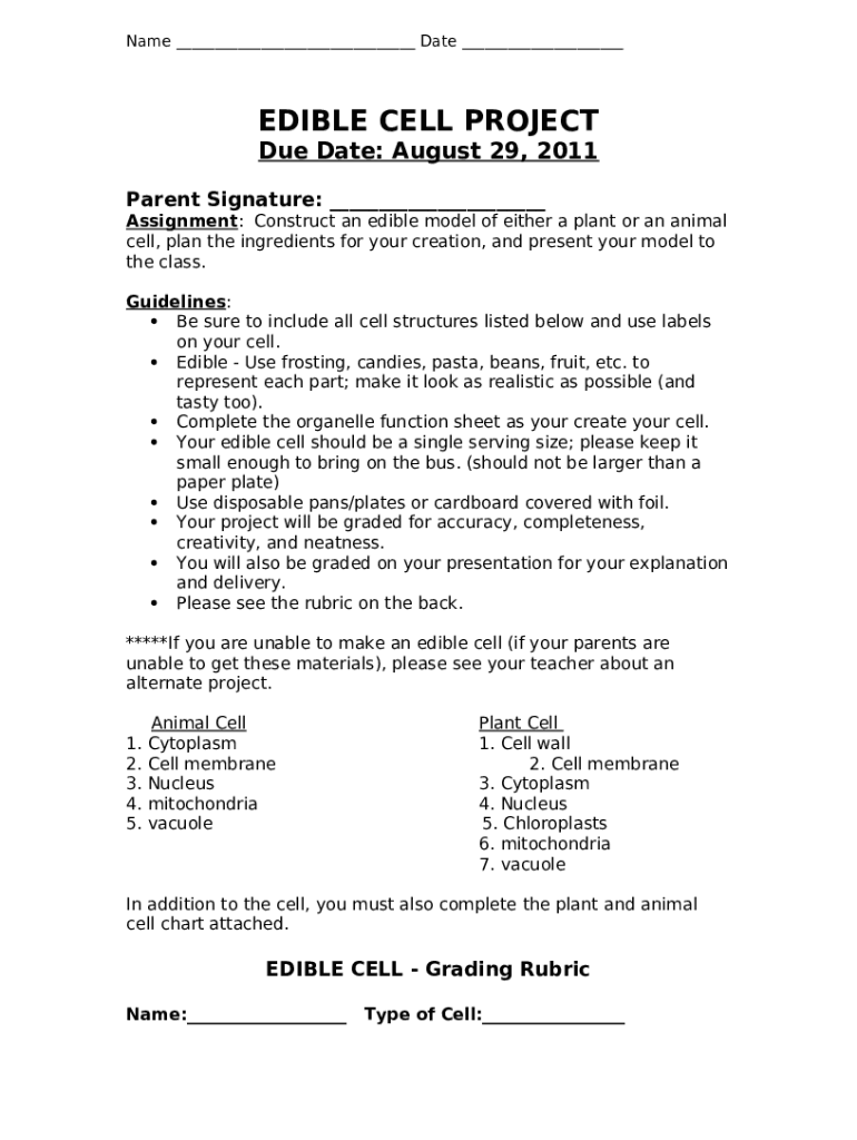 How to Make an Edible Cell Model Doc Template | pdfFiller