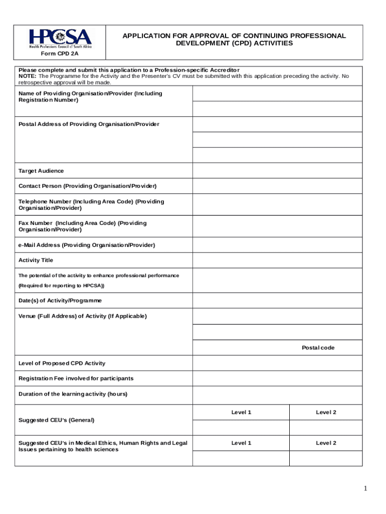 Continuing Professional Development: Provider Approval ... Doc Template | pdfFiller