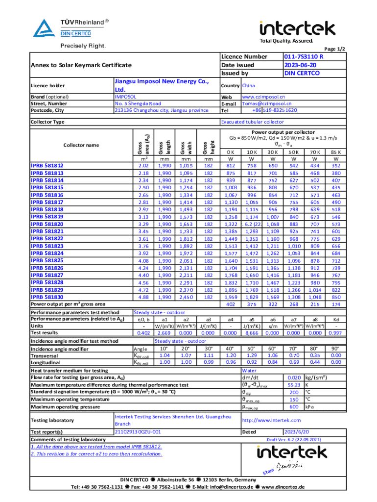 Fillable Online Certificat solar keymark Fax Email Print - pdfFiller