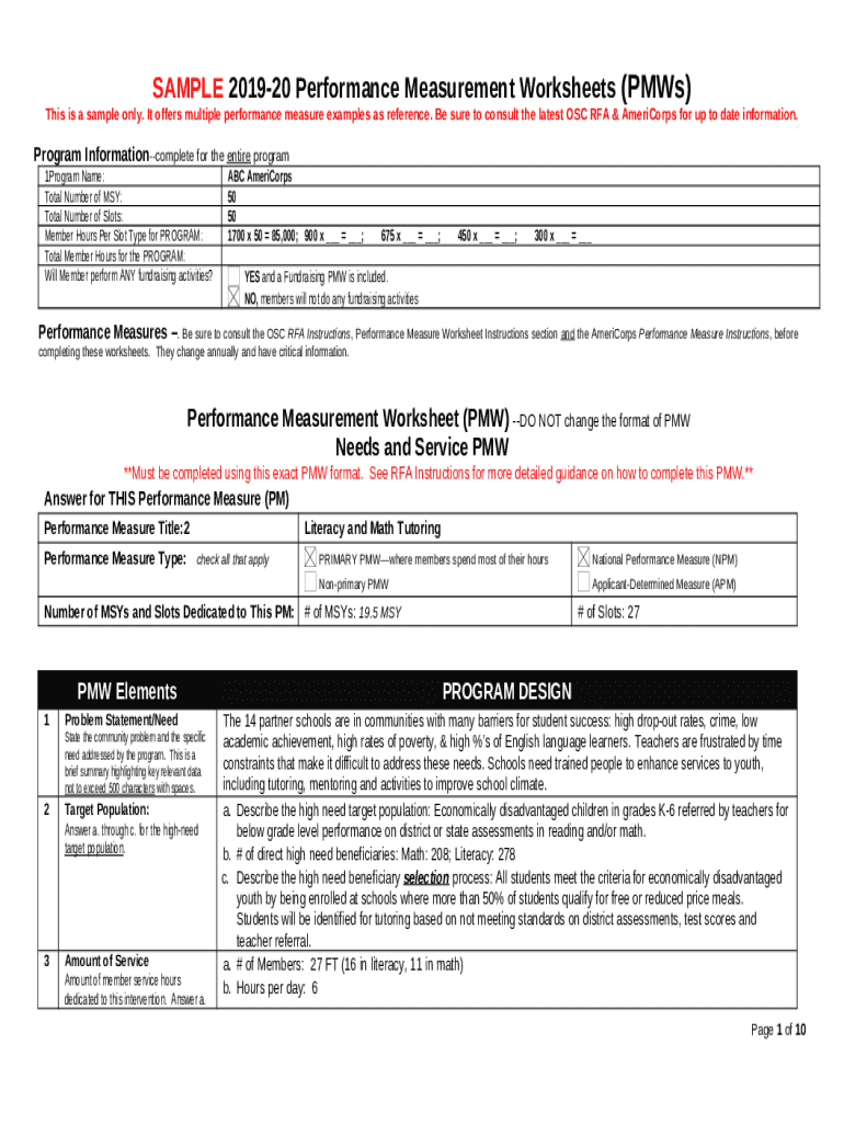 Perance Measurement Worksheet (PMW) Doc Template | pdfFiller