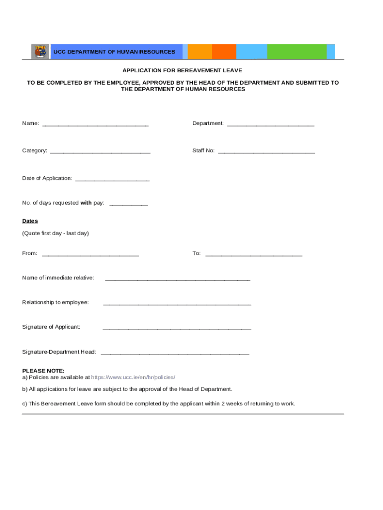 Bereavement Leave: What Is It & How To Apply? ... Doc Template | pdfFiller