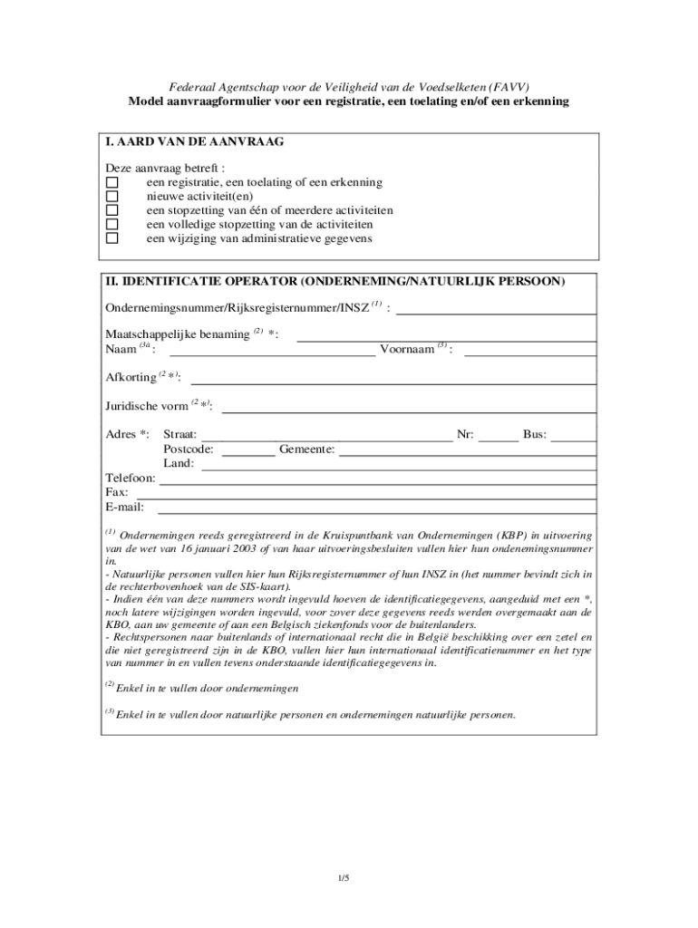 Invulbaar Online Aanvraagformulier voor een registratie, een toelating ...