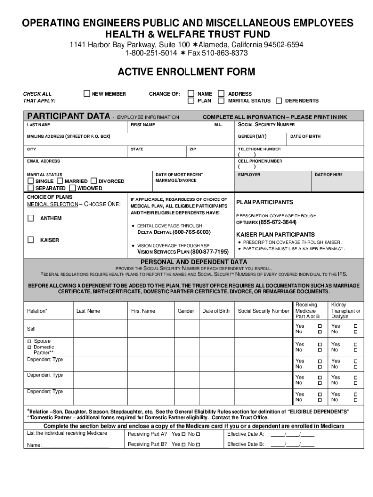 Fillable Online operating engineers public and misc employees health ...