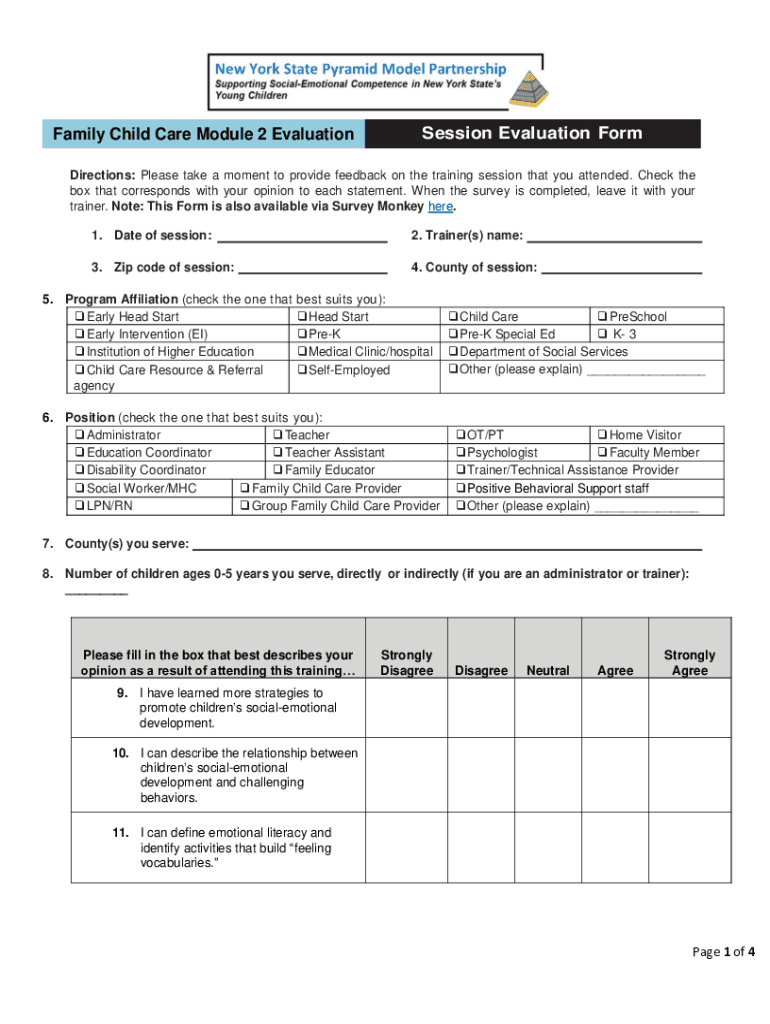 Fillable Online Family Child Care Module 2 Evaluation EVALUATION Fax ...
