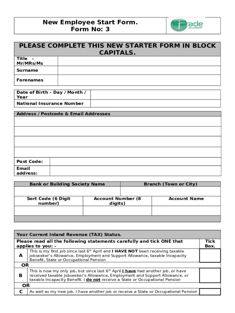 New Starter Payroll for ULTIMATE Staffing Solution ( ... Doc Template ...