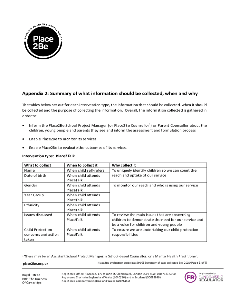 Fillable Online Appendix 2: Summary of what information should be collected, when ... Fax Email ...