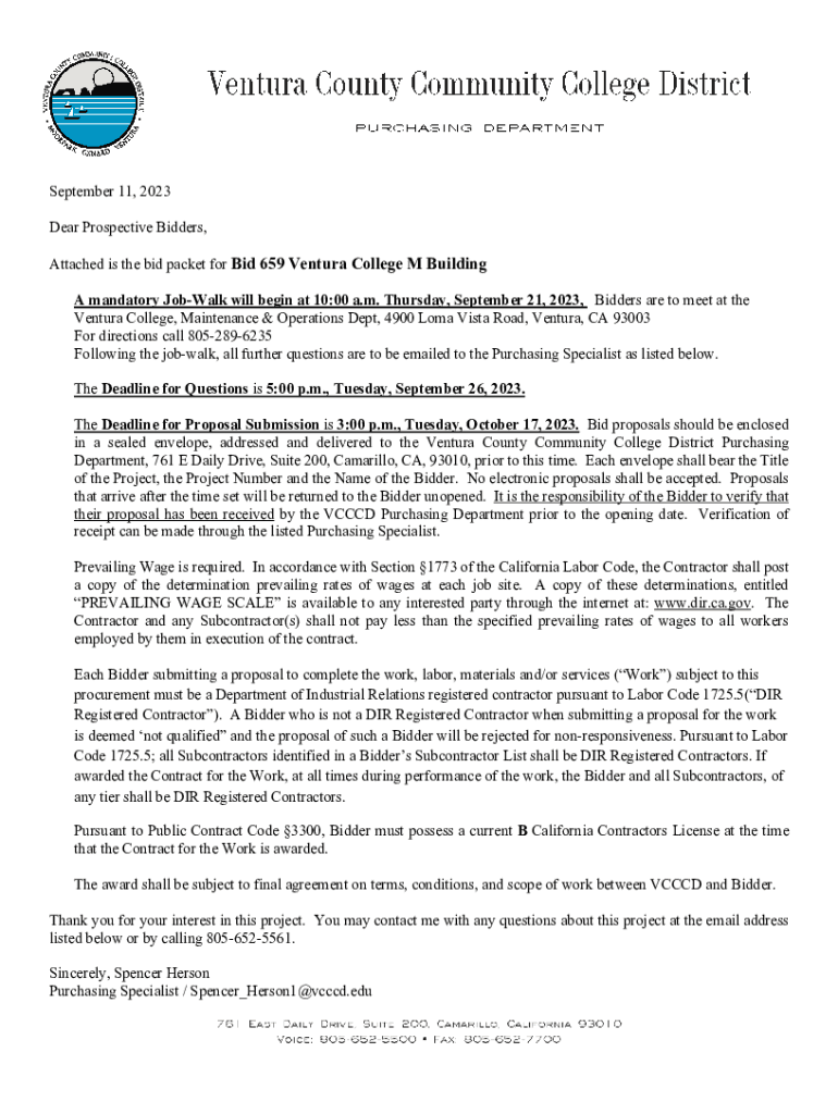 Fillable Online Attached is the bid packet for Bid 659 Ventura College ...
