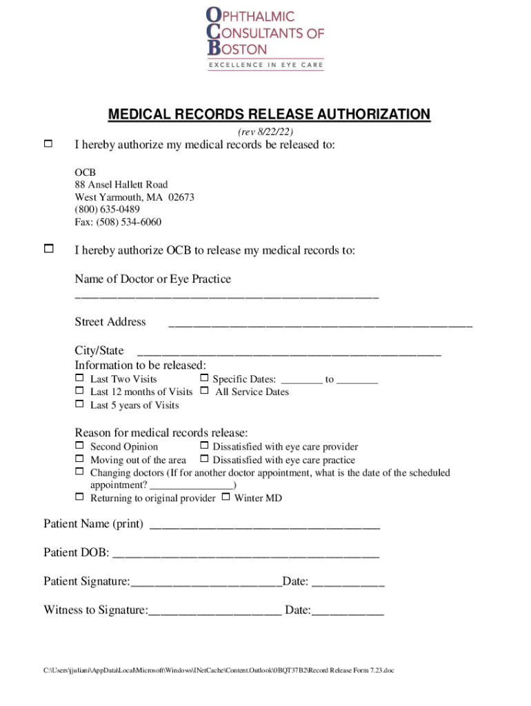 Fillable Online Medical Records Release Authority Fax Email Print - pdfFiller