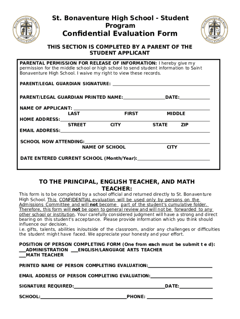 Student Program Confidential Evaluation ... Doc Template | pdfFiller