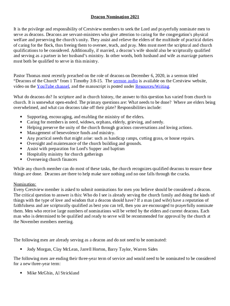 The Deacon's Sacred Duties in Care for Temporalities and ... Doc Template | pdfFiller