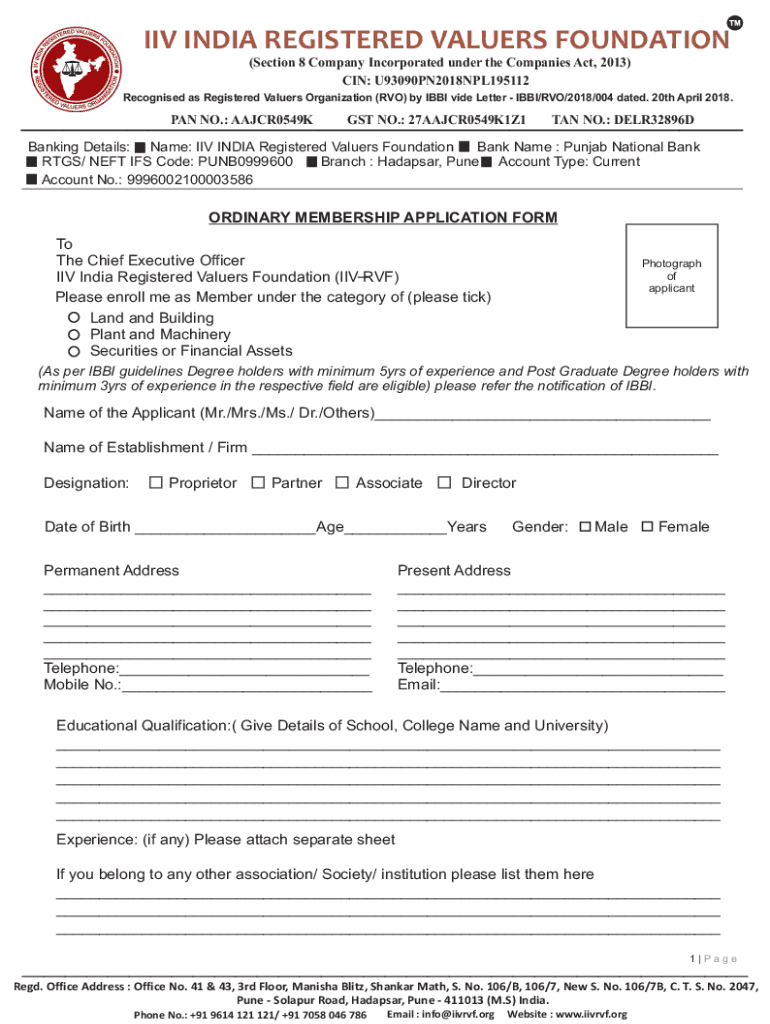 Fillable Online IIV - RVF Application Form2021 Fax Email Print - pdfFiller