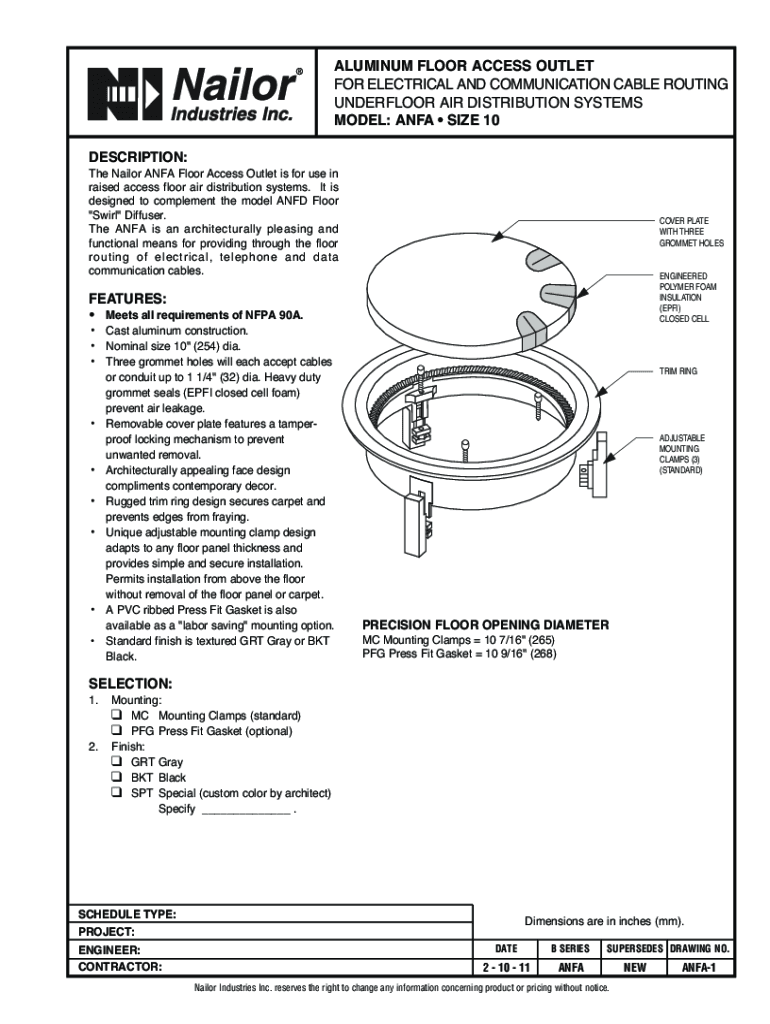 Fillable Online Submittal, Model ANFA - Size 10, Aluminum Floor Access ...