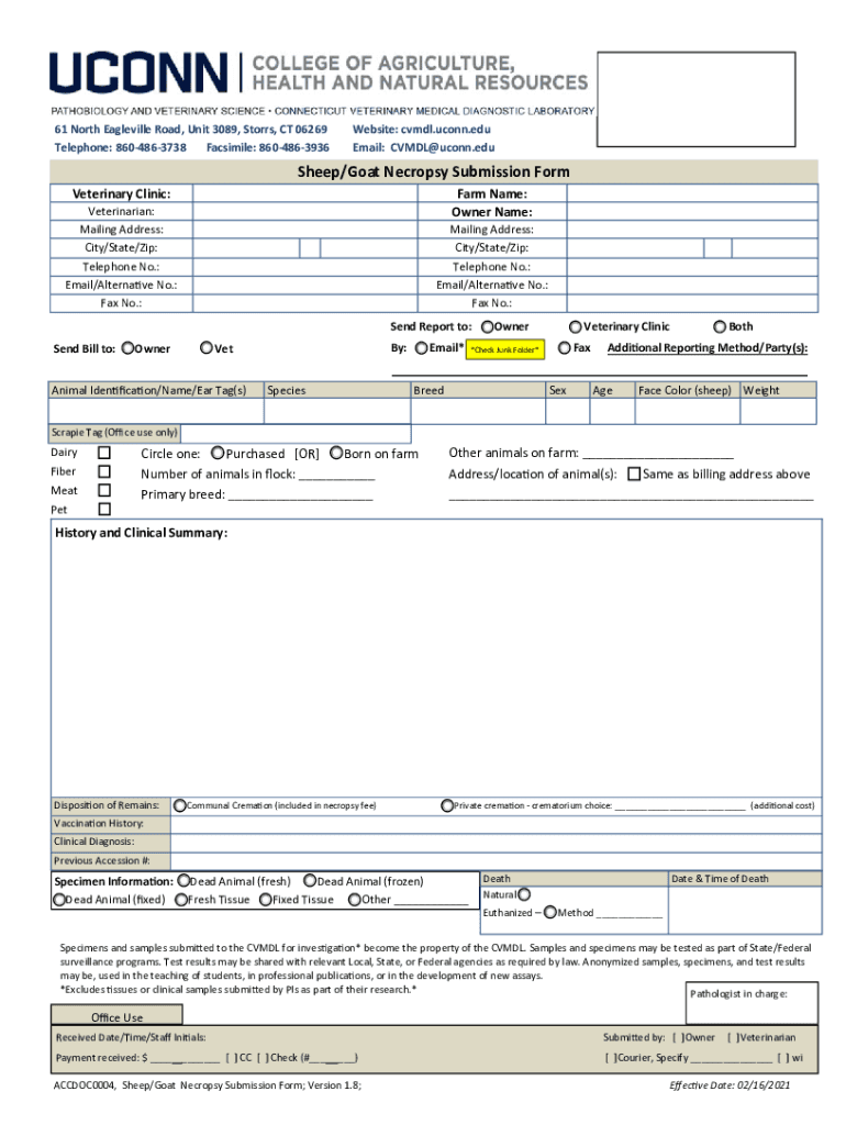 Fillable Online cvmdl uconn ACCDOC0004 Sheep Goat Necropsy Form 021621 ...