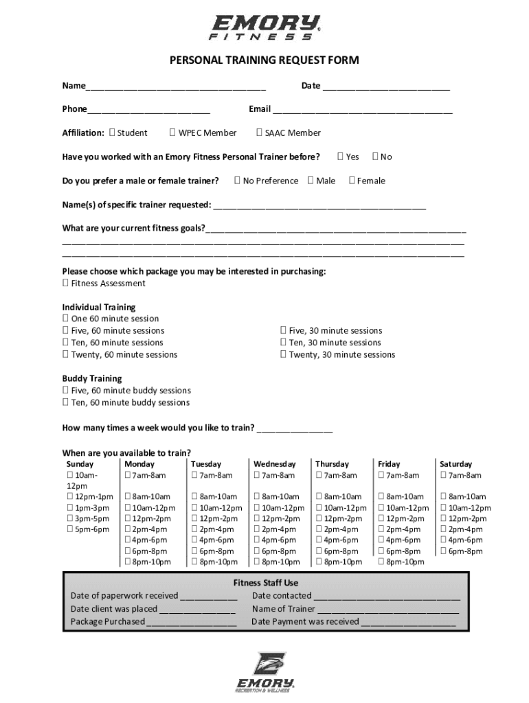 Fillable Online Personal Training Registration Form - Page 1 of 4 Fax ...