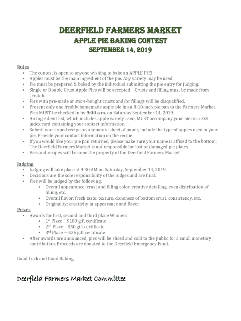 Fillable Online Blue Ribbon Apple Pie Baking Contest Rules Fax Email ...