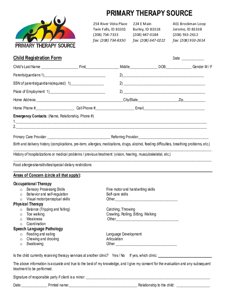 Fillable Online Primary Therapy Source Llc in Twin Falls - Location ...