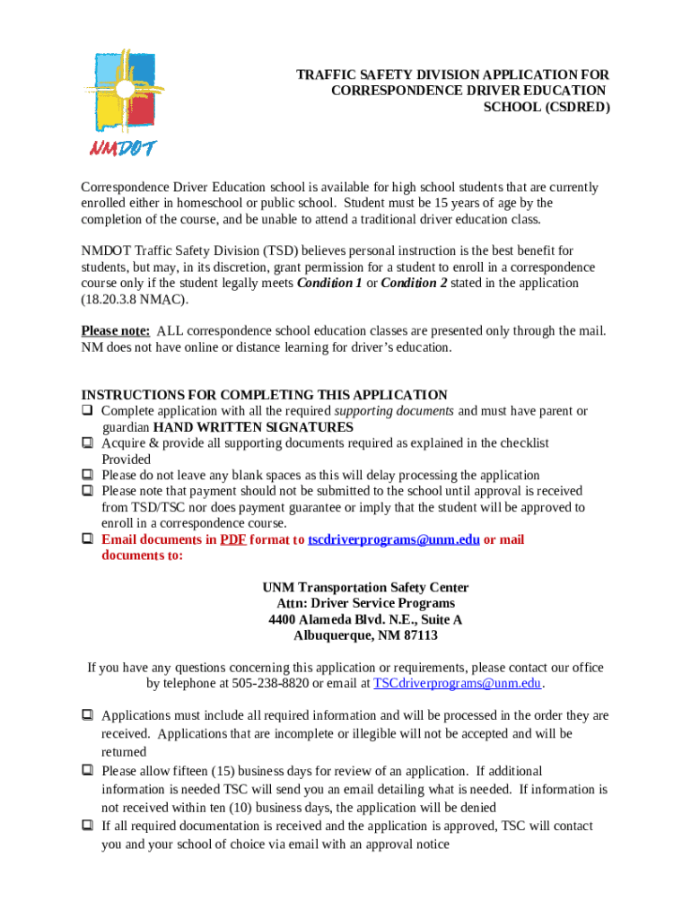 Traffic Safety Division Application for Permission to Enroll ...