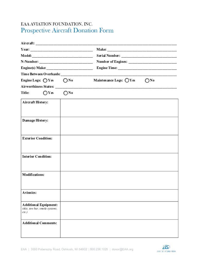 Fillable Online Prospective Aircraft Donation Form Fax Email Print ...