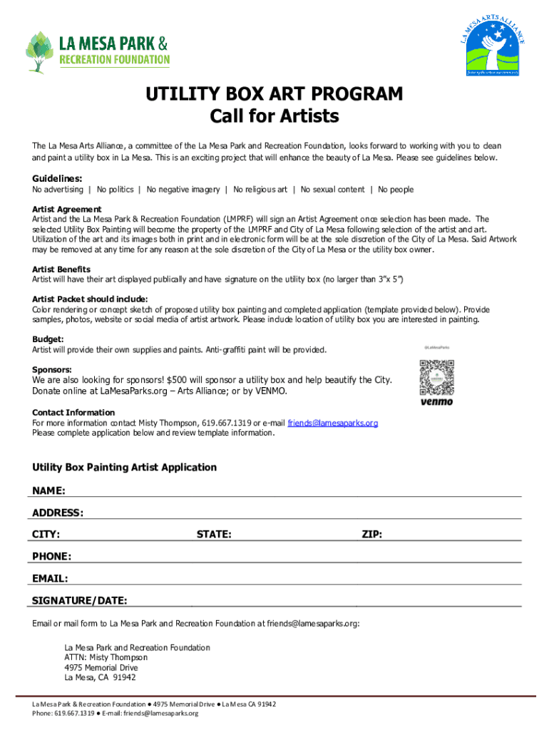 Fillable Online UTILITY BOX ART PROGRAM Call for Artists Fax Email ...