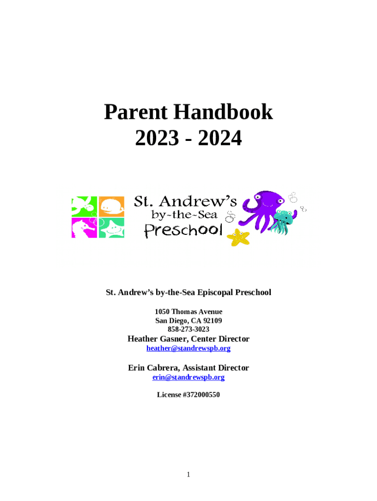 Parent Handbook - St. Andrew's by-the-Sea Preschool Doc Template ...