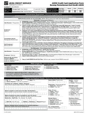 Fillable Online AEON Supplementary Card Application Form Borang ... Fax ...
