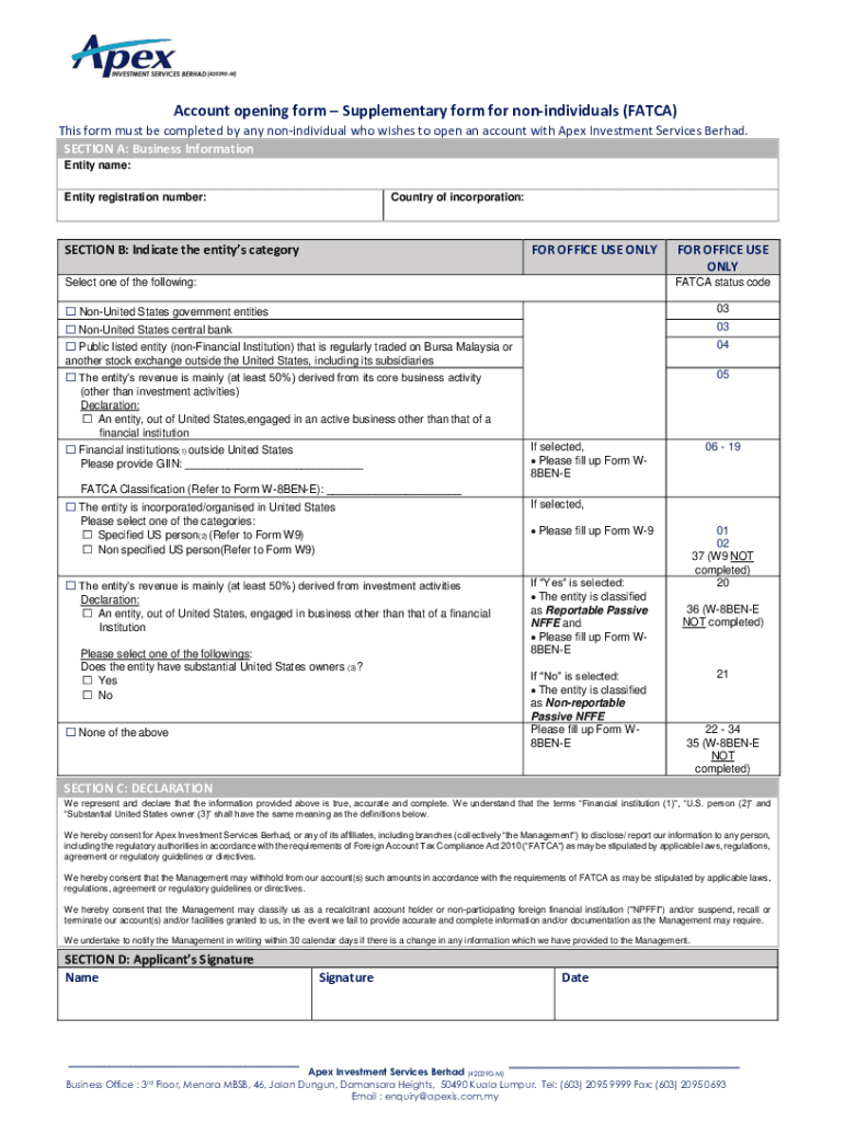 Fillable Online FATCA & CRS Forms for Non-Individuals Fax Email Print ...