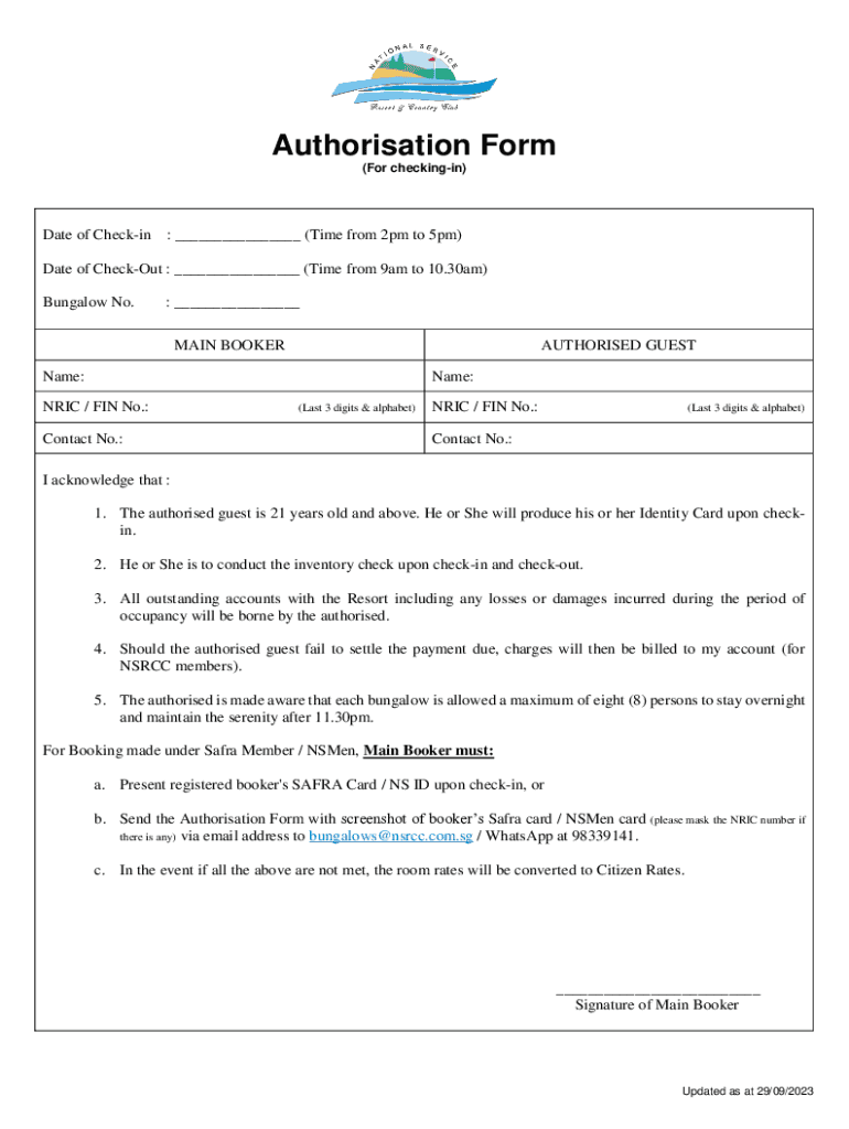 Fillable Online Authorisation Form - NSRCC Fax Email Print - pdfFiller