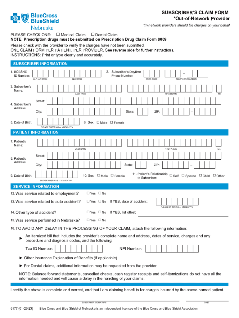Fillable Online SUBSCRIBER'S CLAIM FORM *Out-of-Network Provider Fax ...