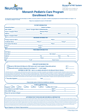 Fillable Online Monarch Pediatric Care Program Enrollment Form Fax ...