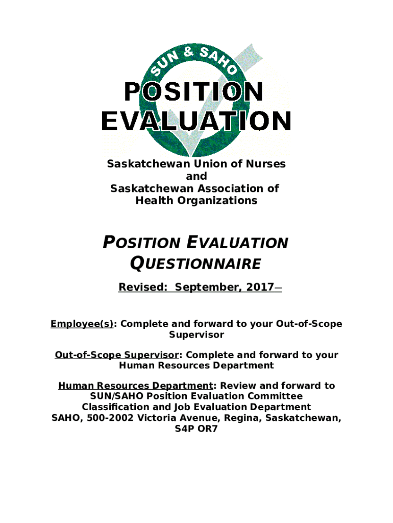 SUN/SAHO Job Questionnaire. Job Evaluation Questionnaire & Position ...