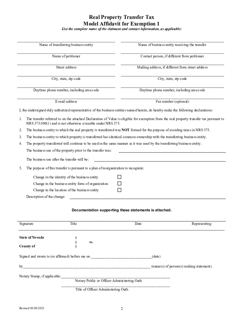 Fillable Online Real Property Transfer Tax ExemptionsLyon County, NV ...