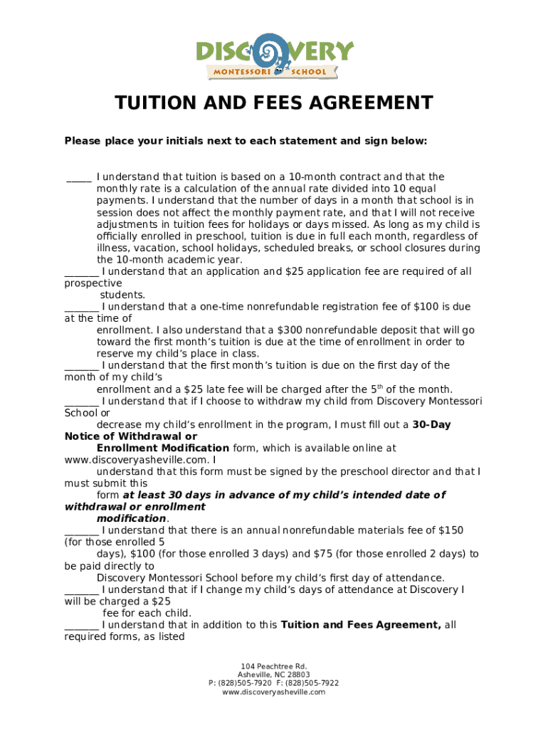 Discovery-Tuition-Agreement Doc Template | pdfFiller
