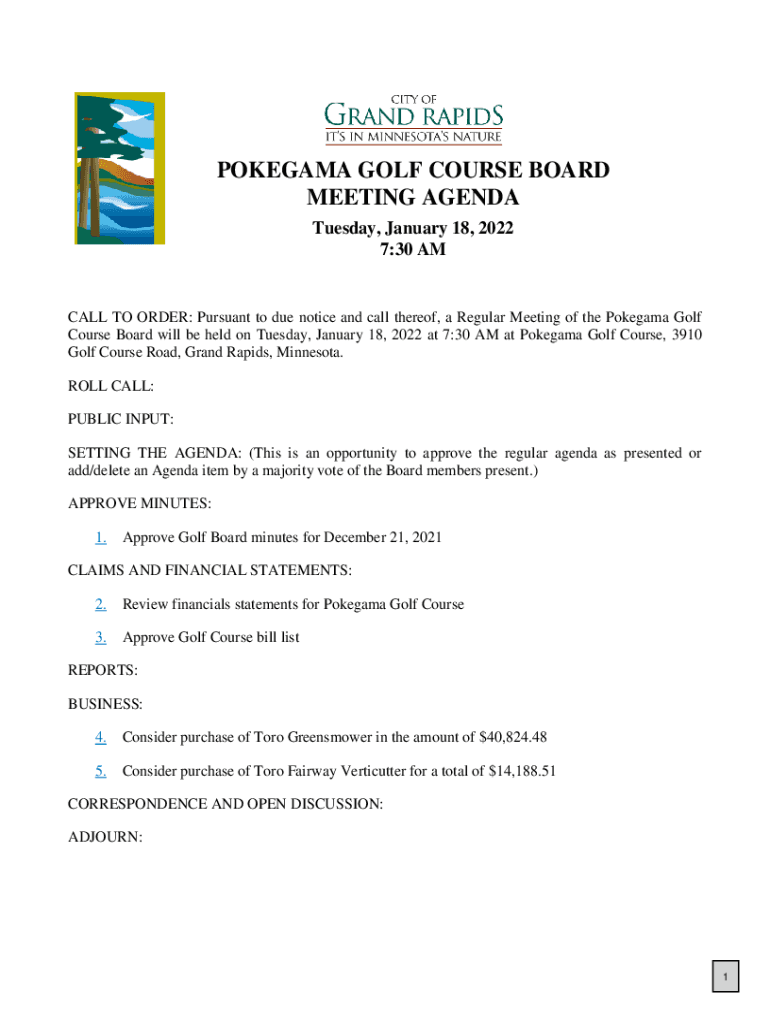 Fillable Online POKEGAMA GOLF COURSE BOARD Fax Email Print - pdfFiller