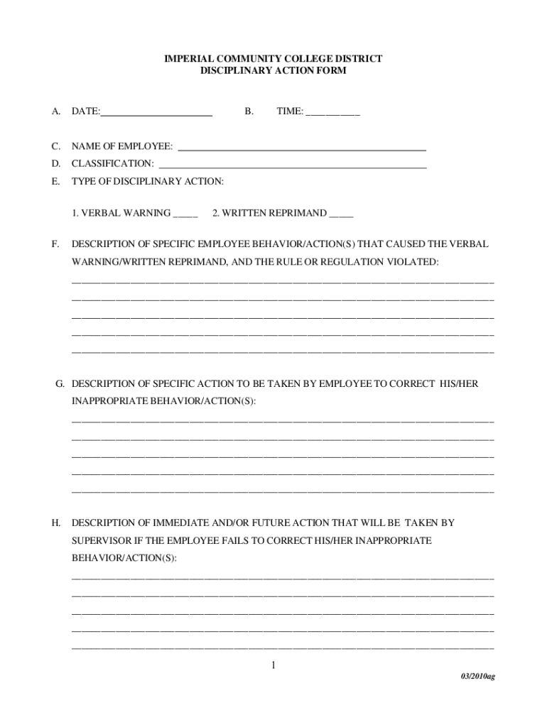 Fillable Online TYPE OF DISCIPLINARY ACTION: Fax Email Print - pdfFiller