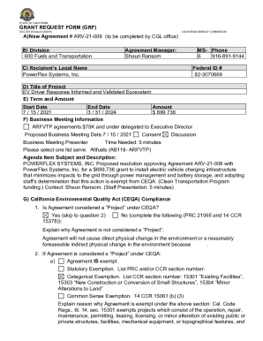 Fillable Online GRANT REQUEST FORM (GRF) A) New Agreement # ARV-21-009 ... Fax Email Print ...