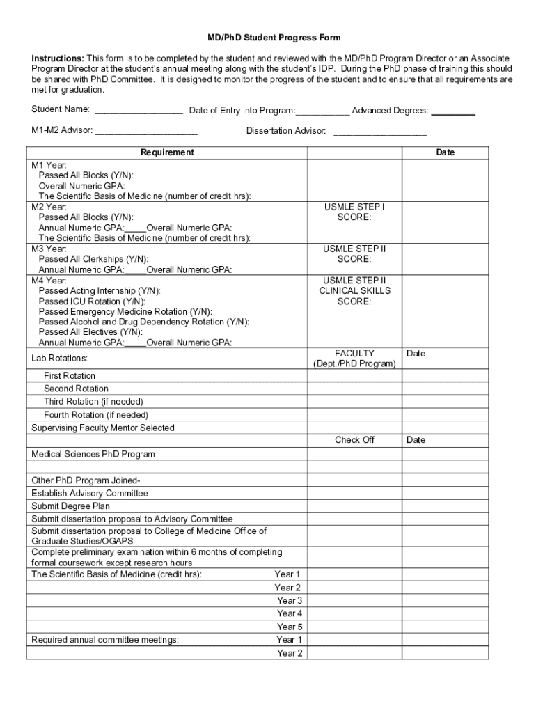 Fillable Online MD/PhD Student Progress Form Instructions Fax Email Print - pdfFiller