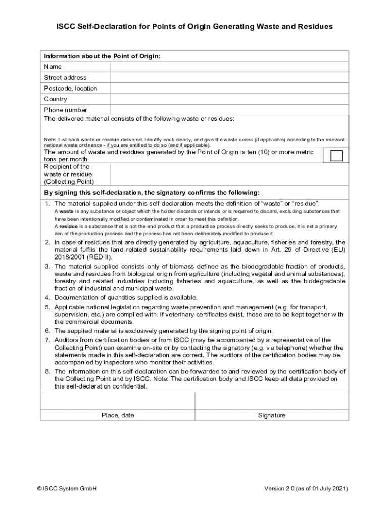 Fillable Online ISCC Self-Declaration for Points of Origin Generating ...
