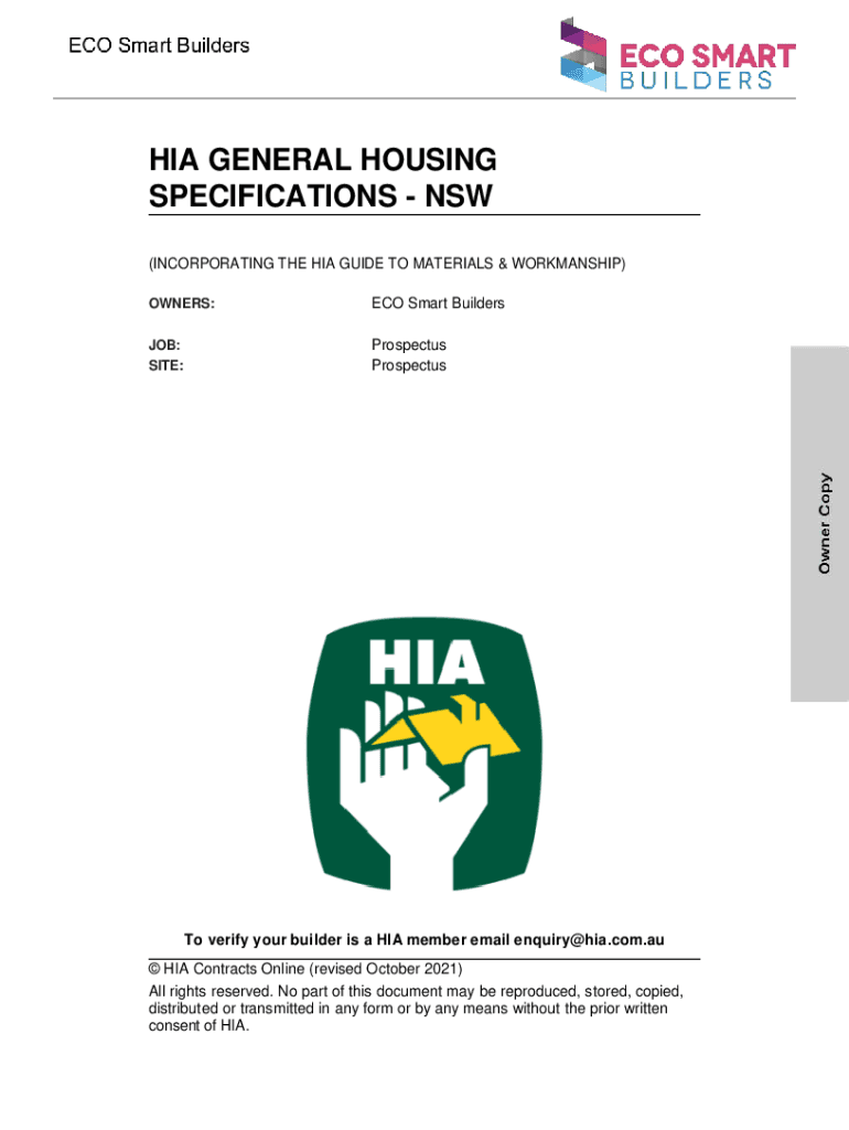 Fillable Online 1.HIA General Housing Specification Sample 15p.pdf - P ...