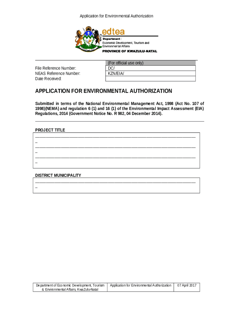 107 of 1998)(NEMA) and regulation 6 (1) and 16 (1) of the Environmental Impact Assessment (EIA ...
