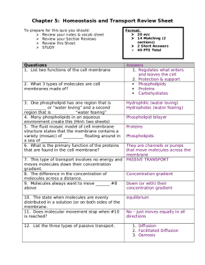 Chapter 5: Homeostasis and Transport Review Sheet Doc Template | pdfFiller
