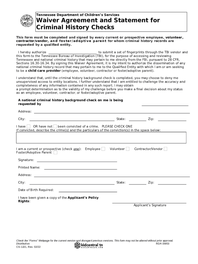 Waiver Agreement and Statement for Criminal History ... Doc Template ...